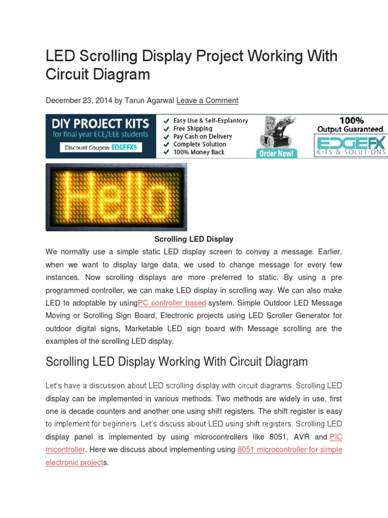 Led Scrolling Display Project Working Wi Pdf Pdf Light Emitting