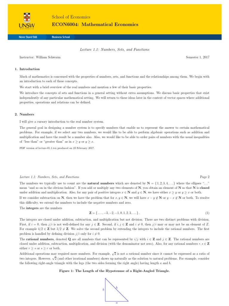 School of Economics ECON6004: Mathematical Economics: Lecture 1.1 ...