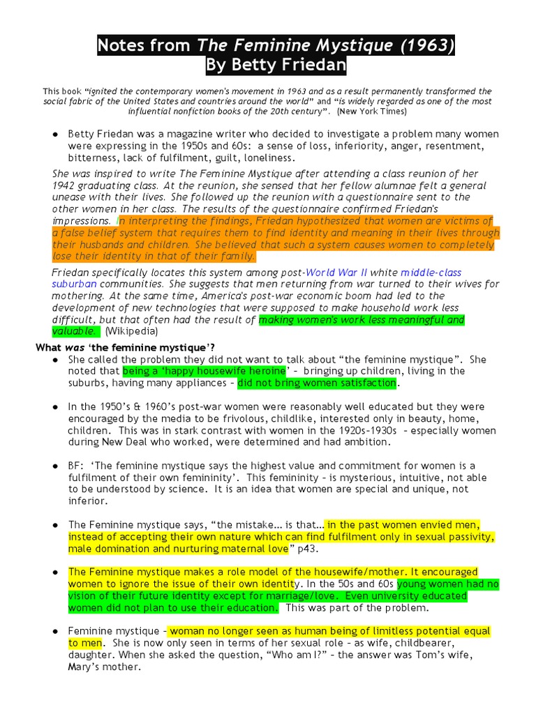 The Feminine Mystique Betty Friedan | PDF | Femininity | Identity Politics