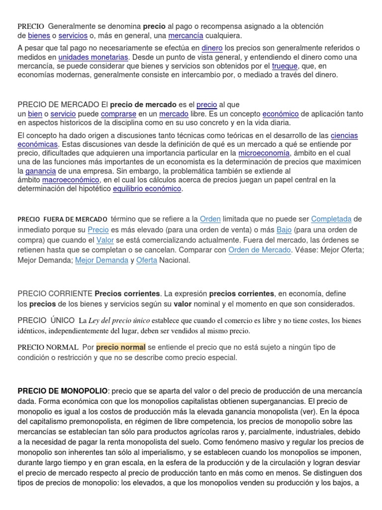 PRECIO y Tipos de Precio | PDF | Monopolio | Precios