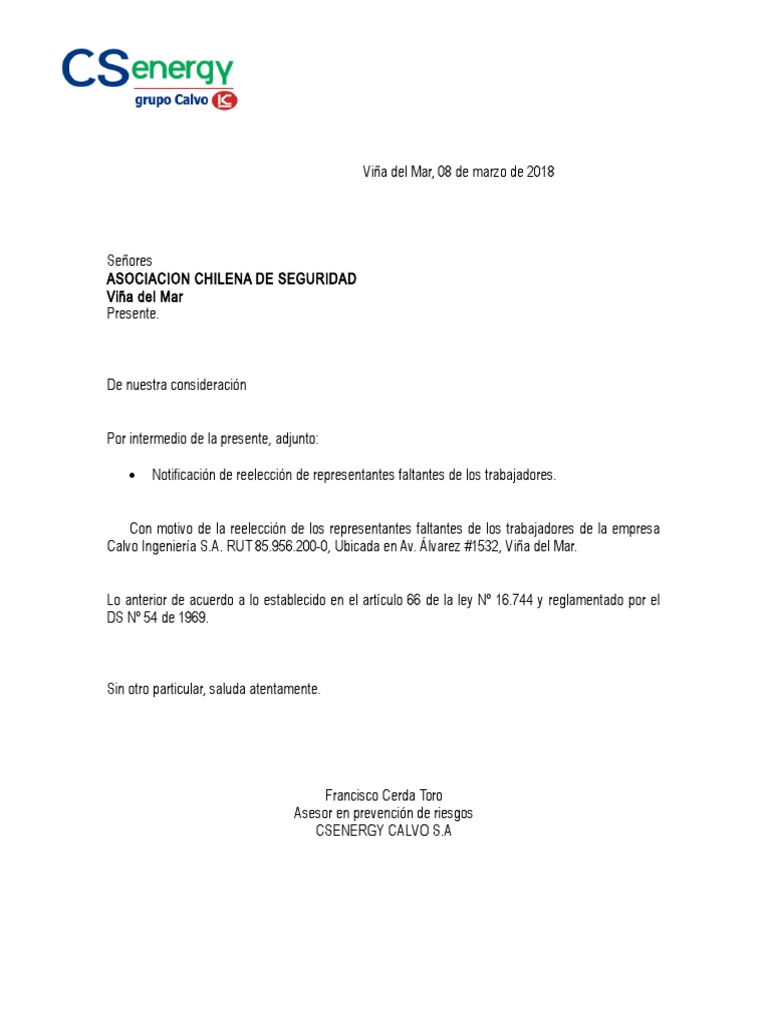 Carta Entrega ACHS | PDF