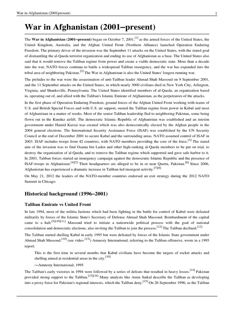 War in Afghanistan (2001-Present) | PDF | Ahmad Shah Massoud | Taliban
