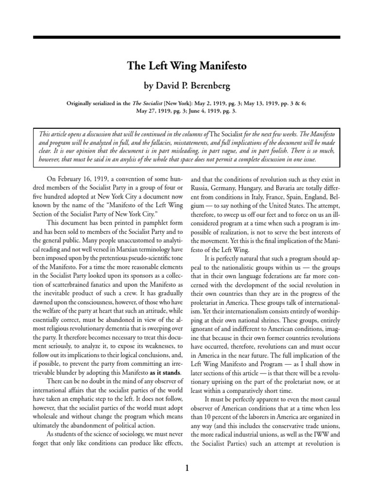 The Left Wing Manifesto: by David P. Berenberg | PDF | Socialism | Left ...