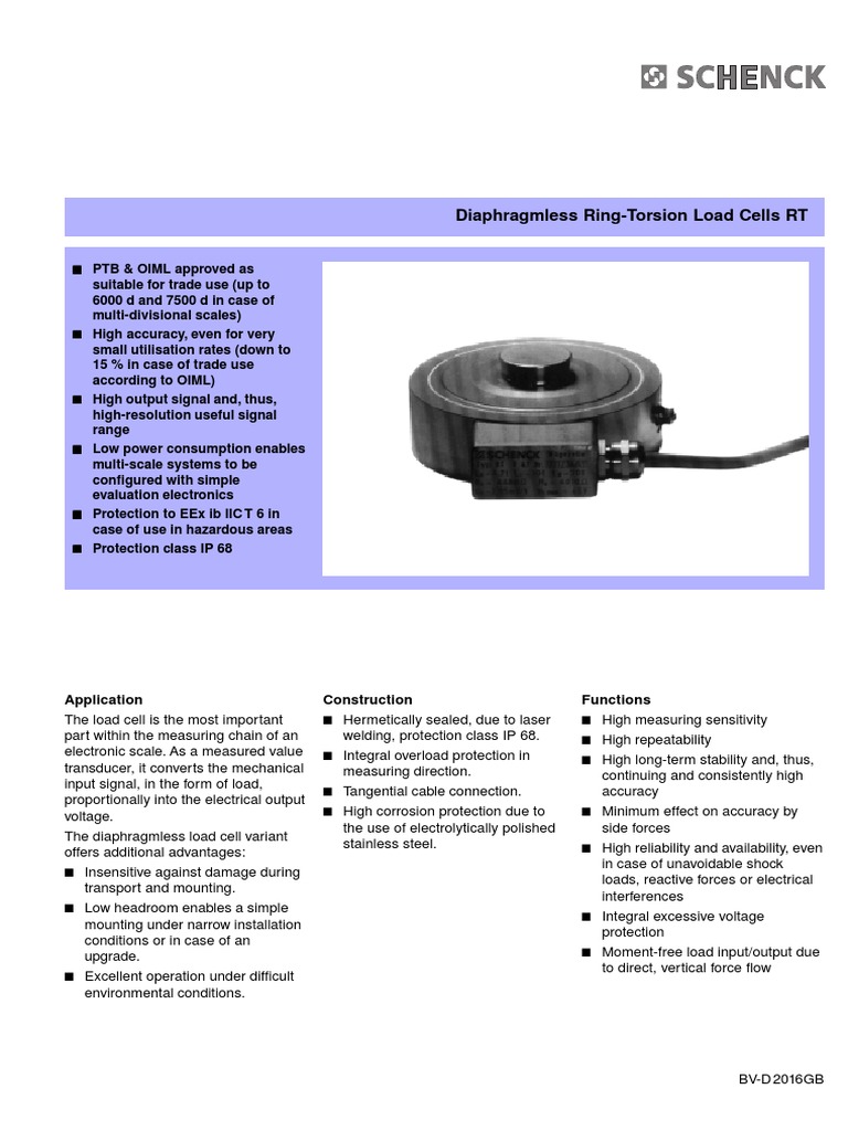 Specification Loadcell Schenck Bvd2016GB | PDF | Electrical Engineering ...