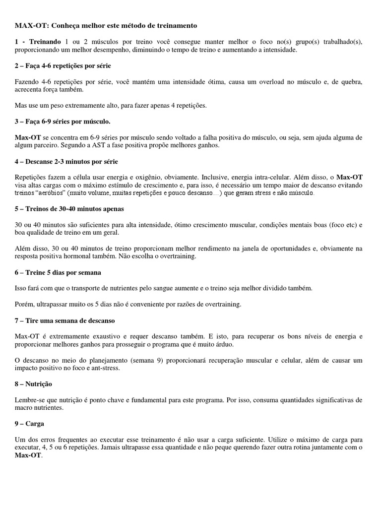 Sistema de Treinamento MAX-OT | PDF | Músculo | Esportes