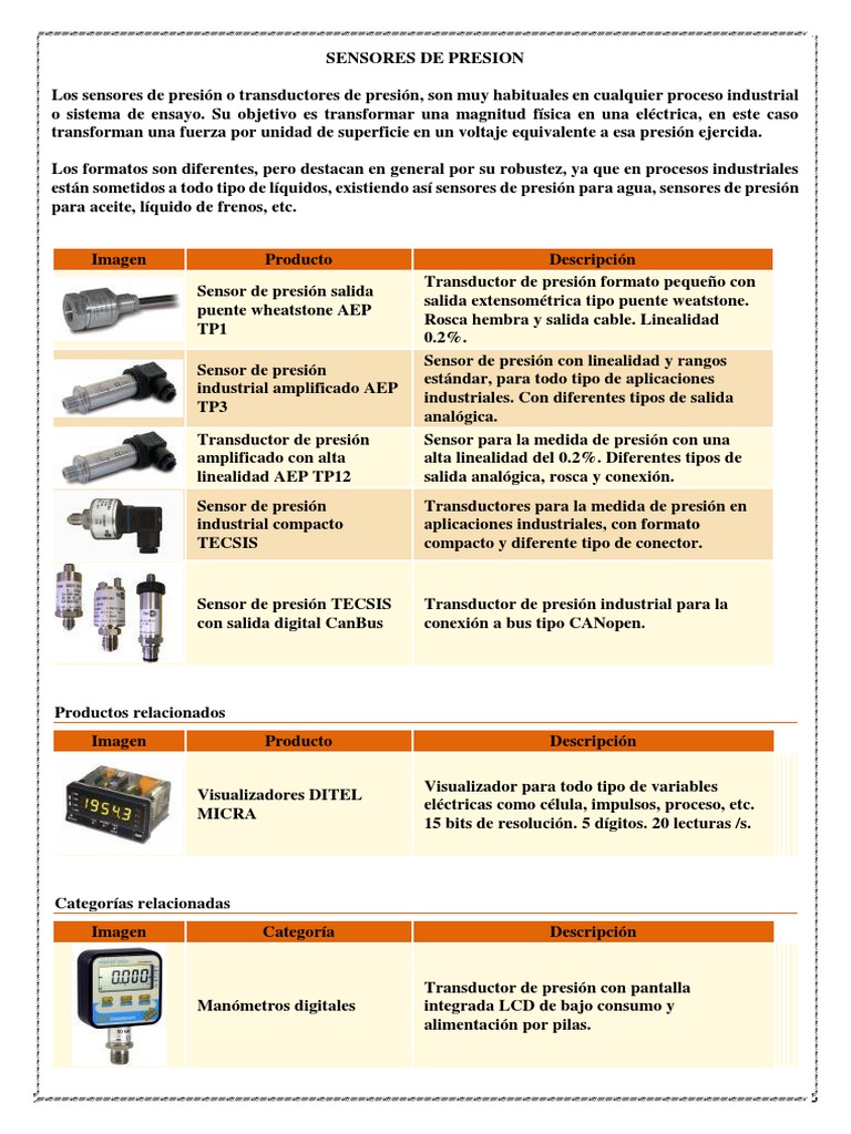 Sensores de Presion | PDF | Sensor | Presión