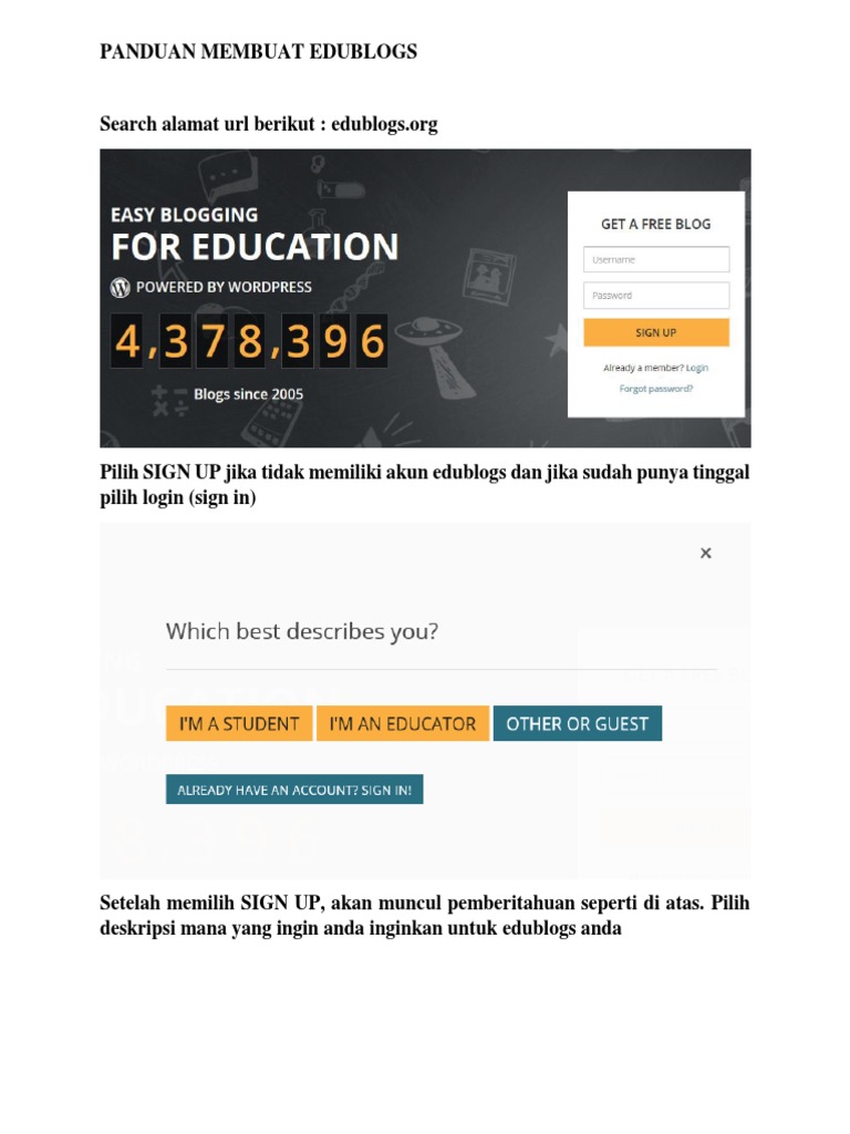 Panduan Membuat Edublogs | PDF