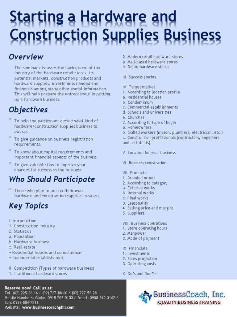 Starting A Hardware and Construction Supplies Business | PDF | Retail ...
