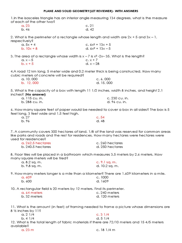 Plane and Solid Geometry-With Answers | PDF | Area | Rectangle
