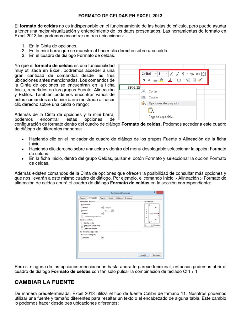 Formato de Celdas en Excel 2013 | PDF | Microsoft Excel | Point and Click