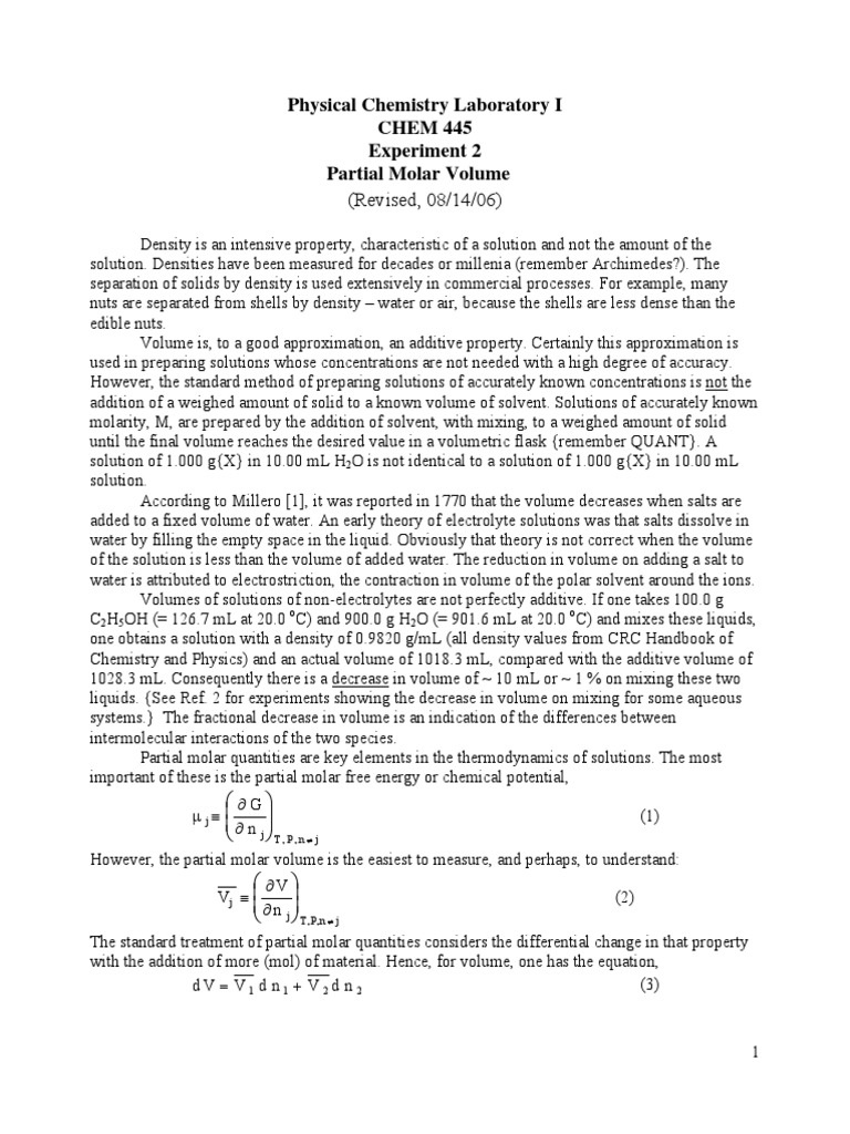 Volumen Molar Parcial Exp2 PDF | PDF | Mole (Unit) | Solution