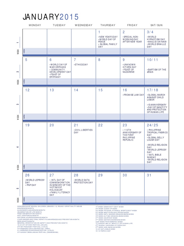Calendar of Activities | PDF | Intellectual Disability | Workweek And ...