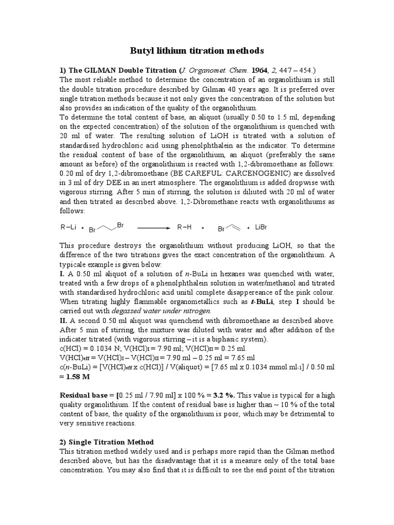 Butyl lithium titration methods | PDF | Titration | Chemistry