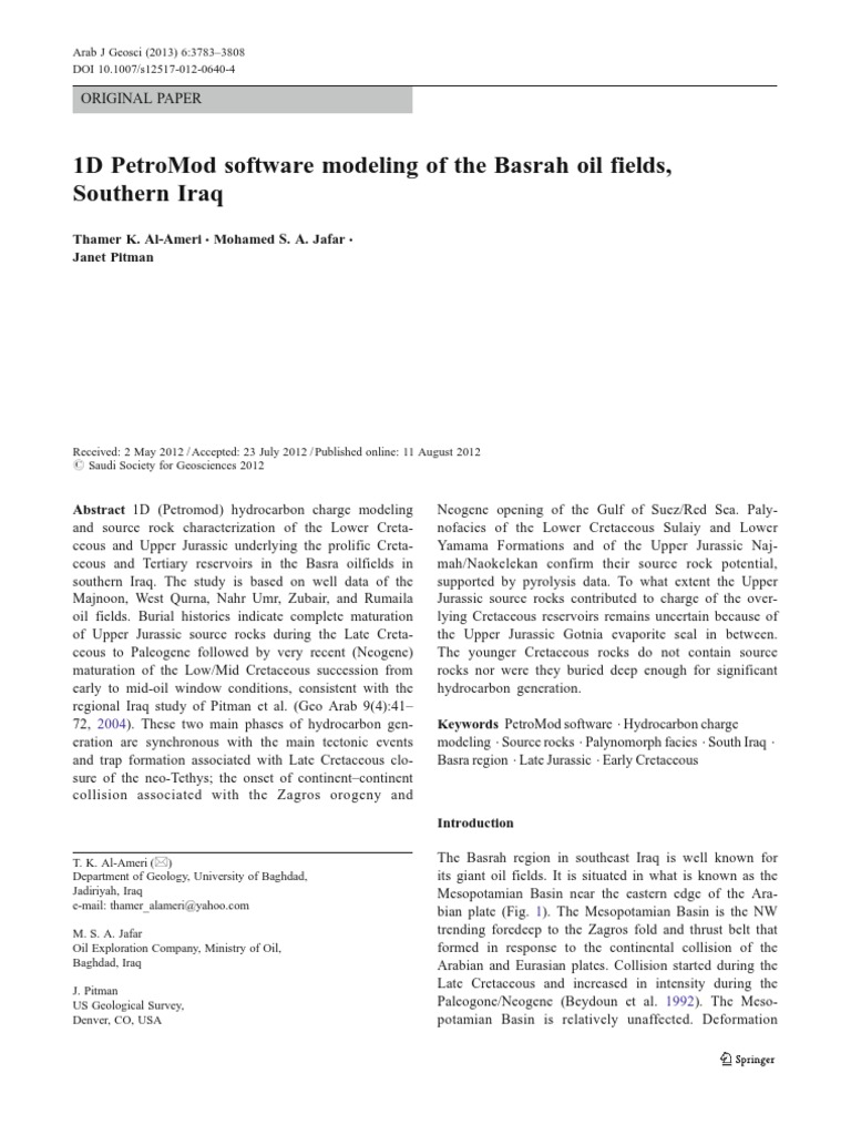 1D PetroMod Software Modeling of The Basrah Oil Fields Art-3A10.1007 ...