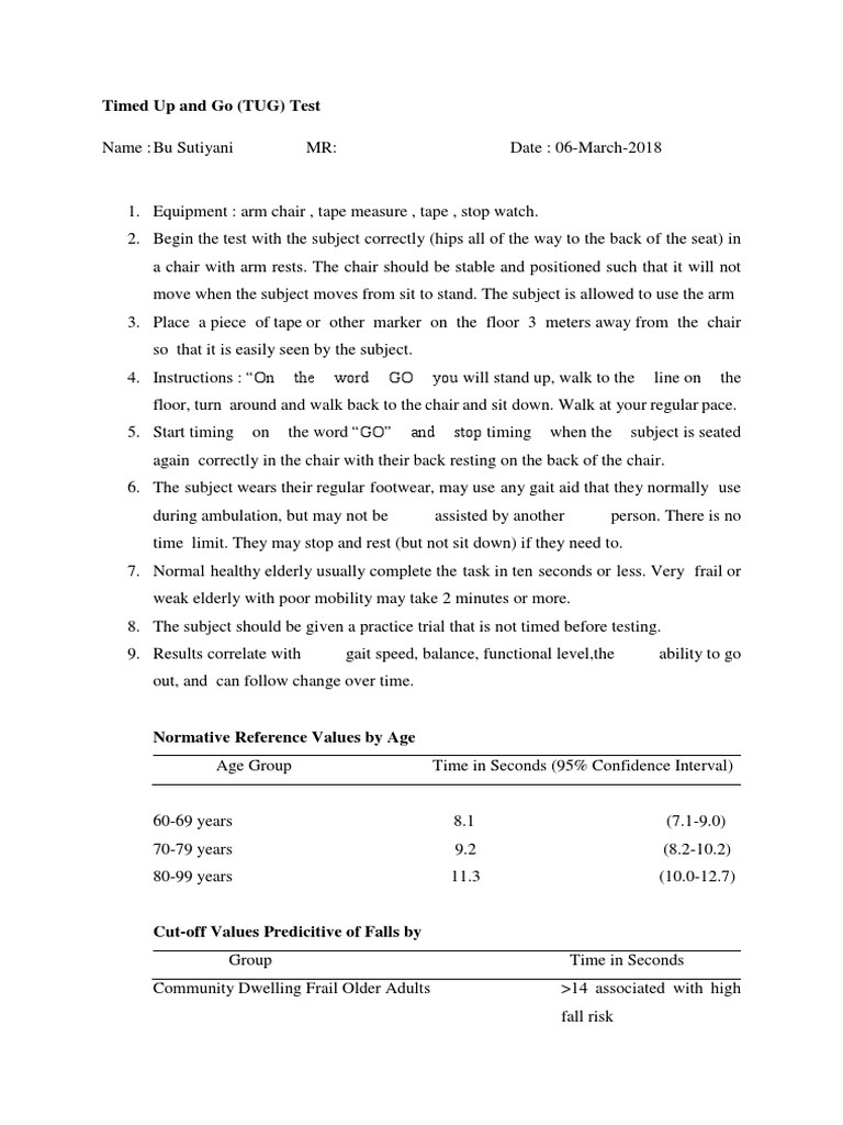 Timed Up and Go Eglish | PDF | Walking | Reference Range