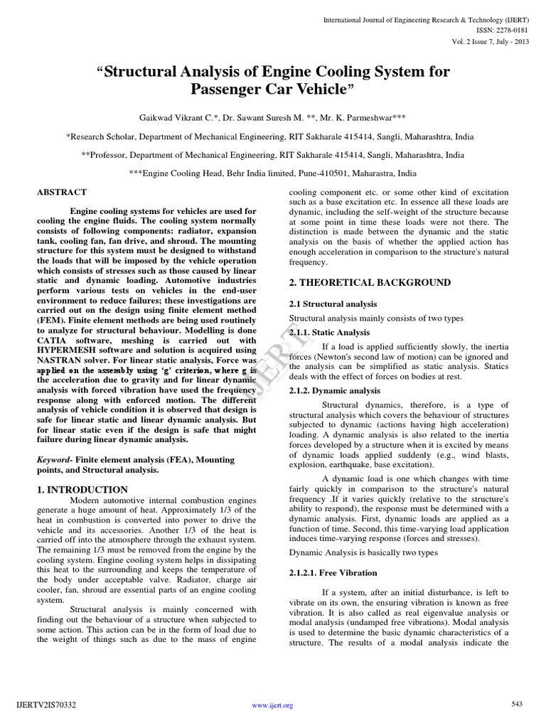 Structural Analysis of Engine Cooling System | PDF | Applied And ...