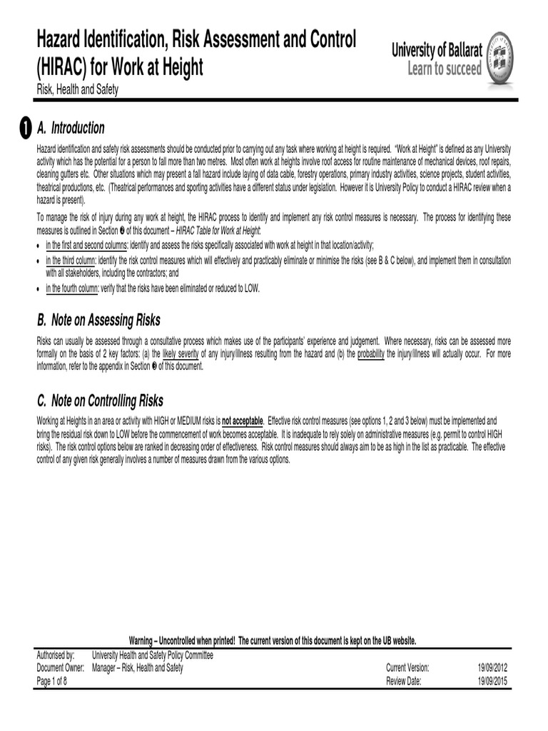 HIRAC - Work - at - Height - Template PDF | PDF | Risk | Risk Assessment