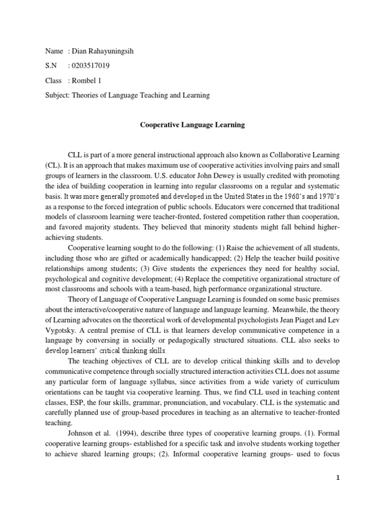 Cooperative Language Learning Theory | PDF | Neuropsychology | Teachers
