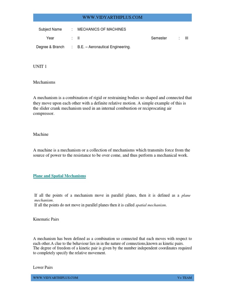 Mechanisms and Machine Elements: An Introduction to Kinematics, Pairs ...