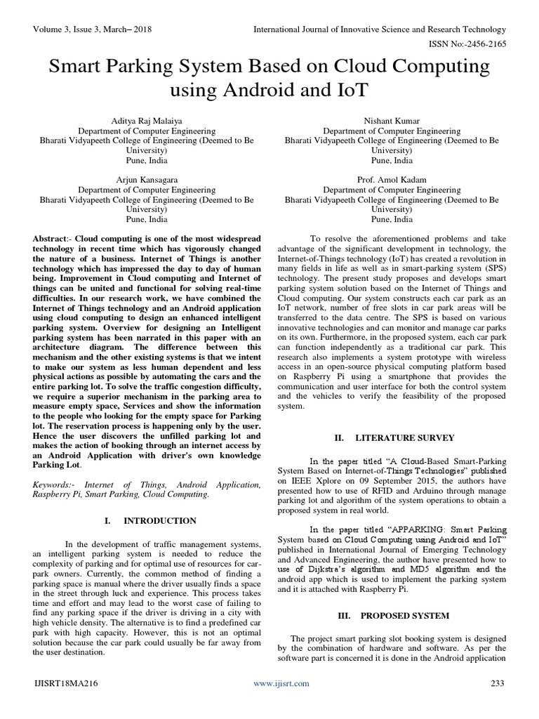Smart Parking System Based On Cloud Computing Using Android and Iot ...