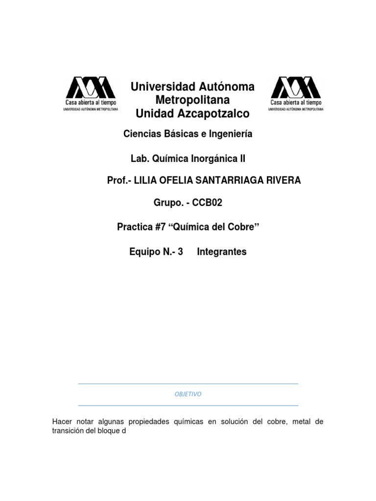 Practica Cobre | PDF | Cobre | Metales de transición