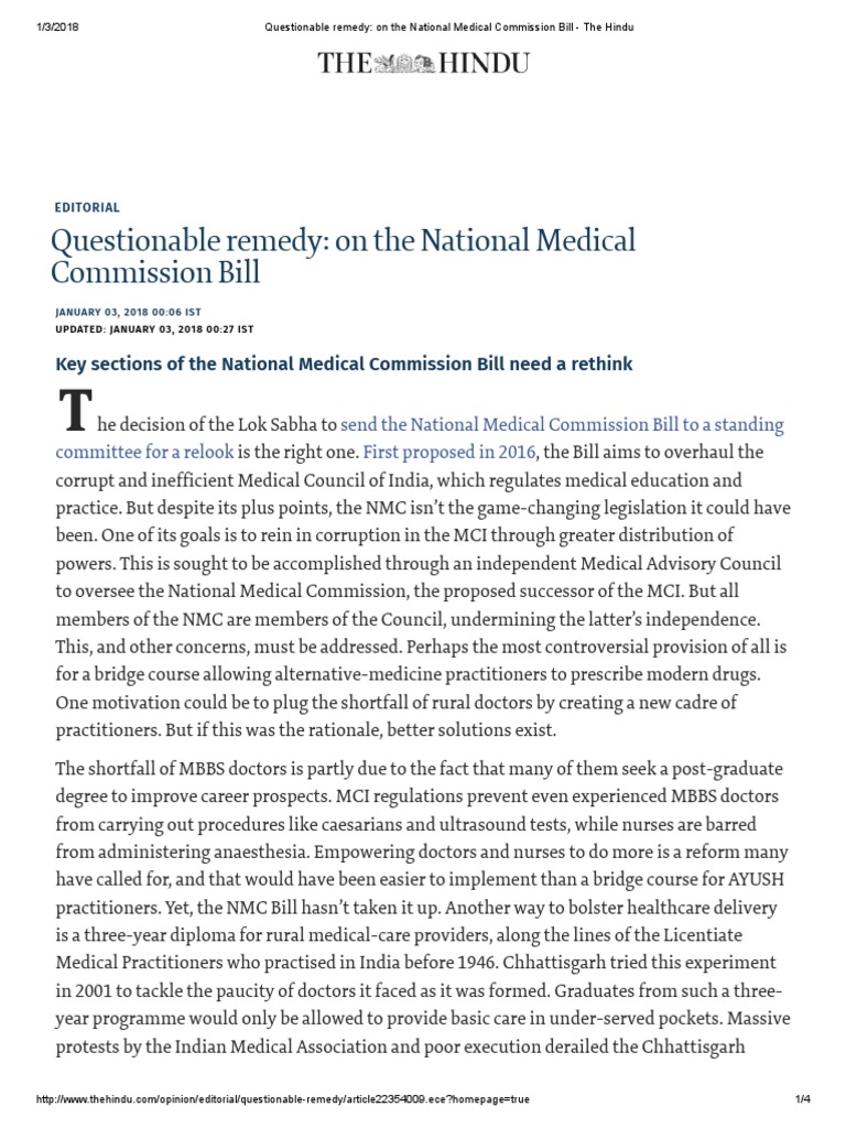 Questionable Remedy - On The National Medical Commission Bill - The ...