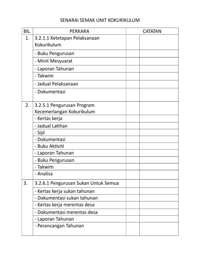 Senarai Semak Unit Kokurikulum | PDF Senarai Semak Unit Kokurikulum | PDF