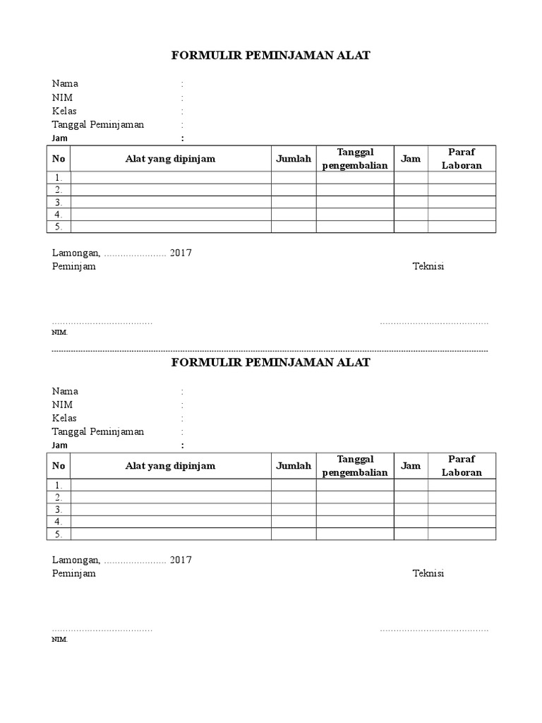 Formulir Peminjaman Alat Kerja | PDF