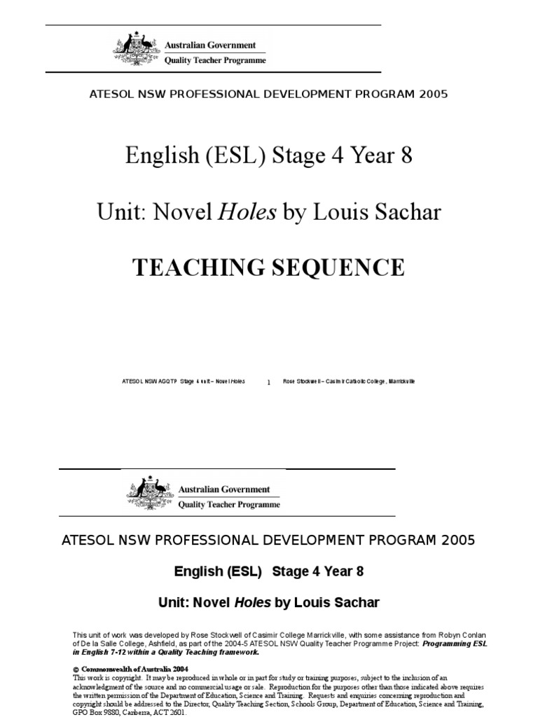 Stage 4 Novel Unit Holes | PDF | English As A Second Or Foreign ...