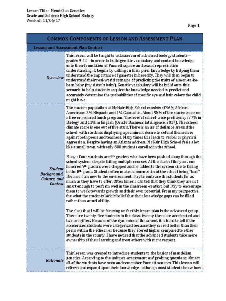 Unit Plan For Genetics | PDF | Genetics | Biology