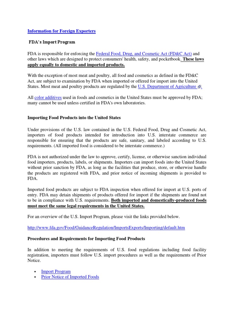 FDA's Import Program: Federal Food, Drug, and Cosmetic Act (FD&C Act ...