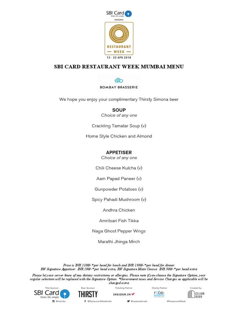 RWA2018 - BLR - Bombay Brasserie Worli Menu | PDF | Lunch | Curry