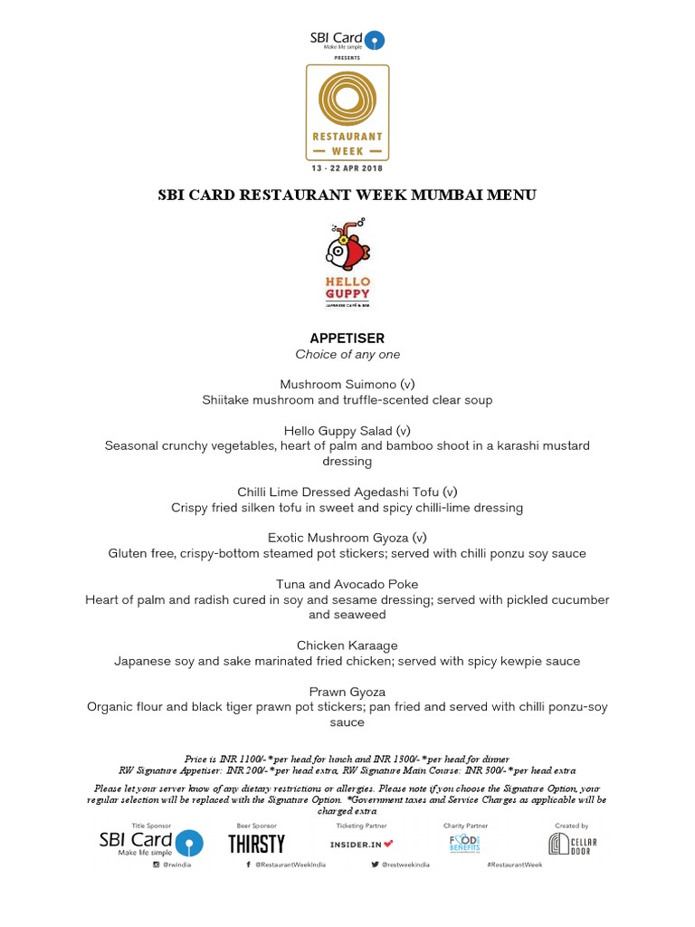 RWA2018 - MUM - Hello Guppy Menu | PDF | Japanese Cuisine | Salad