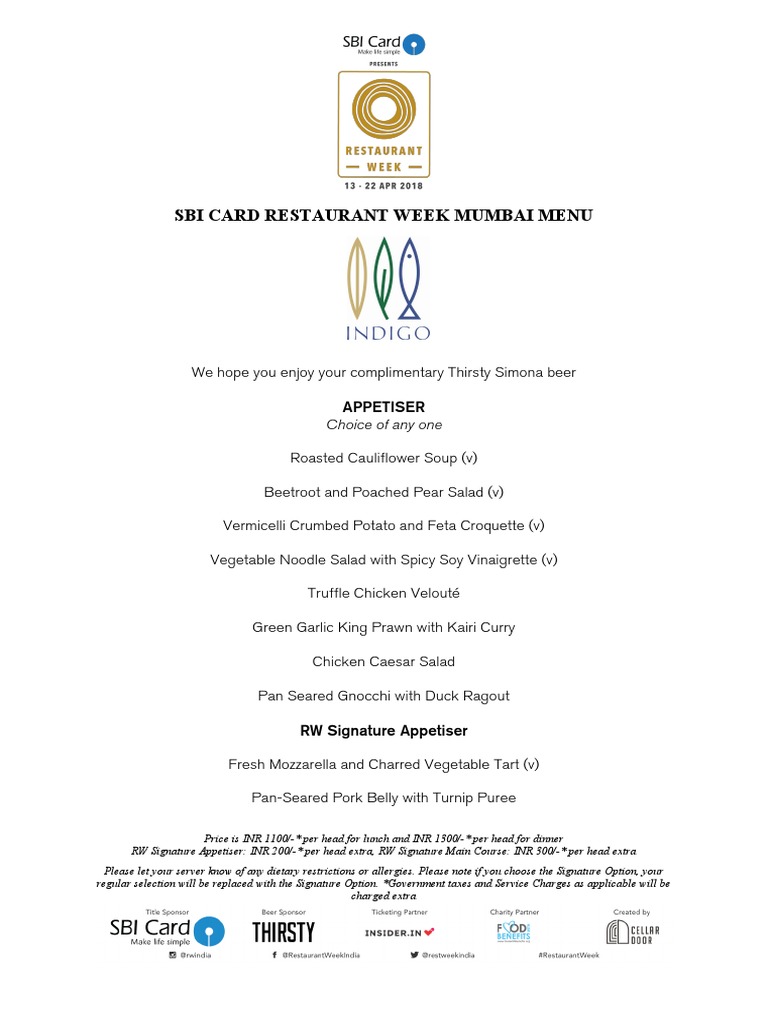 RWA2018 MUM Indigo Menu | PDF | Salad | Cuisine