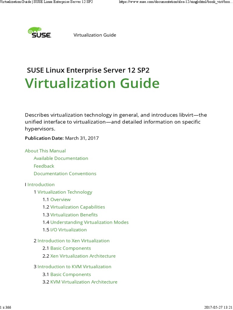 Virtualization Guide - SUSE Linux Enterprise Server 12 SP2 | PDF | Virtual Machine | Virtualization