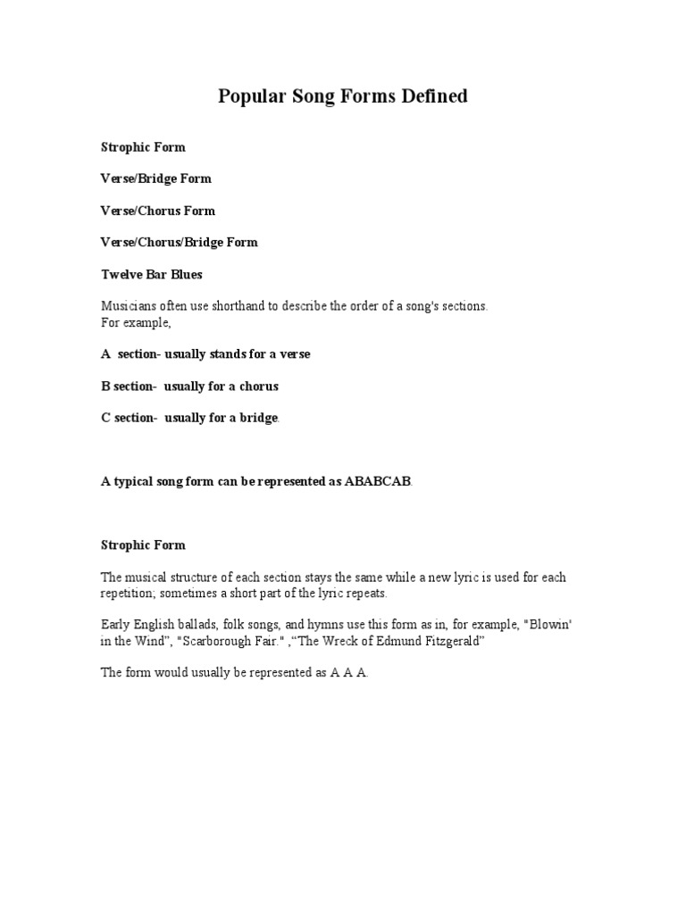 Popular Song Forms Defined | PDF | Refrain | Song Structure