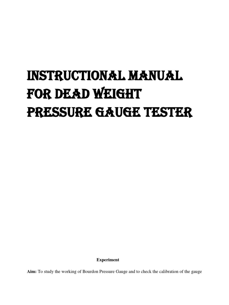 Instructional Manual For Dead Weight Pressure Gauge Tester | PDF ...