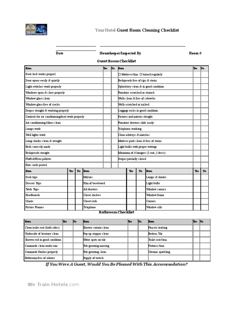 Hotel Guest Room Cleaning Checklist | PDF | Bathroom | Curtain