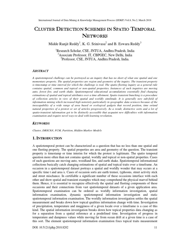 Cluster Detection Schemes in Spatio Temporal Networks | PDF ...