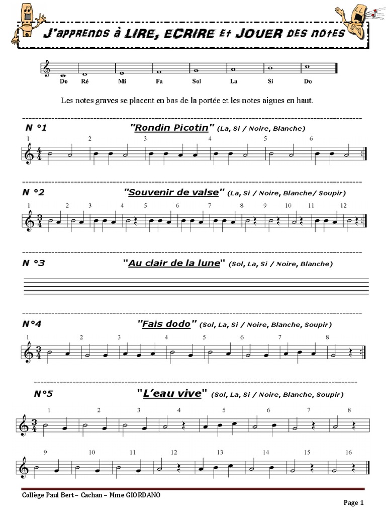Langage Musical Fiche Exercices PDF | PDF | Éléments de la musique ...