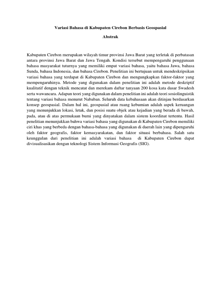 Variasi Bahasa Di Kabupaten Cirebon Cirebon - Edit Nanin | PDF