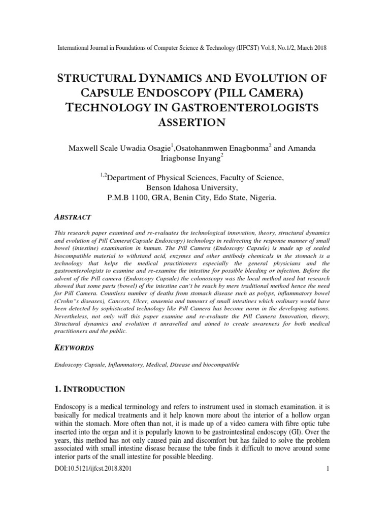 Structural Dynamics and Evolution of Capsule Endoscopy (Pill Camera ...