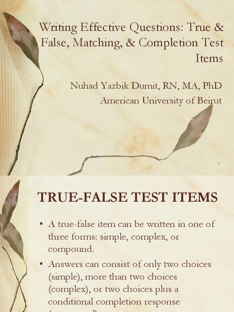 Writing Effective Questions T and F Matching | PDF | Multiple Choice ...