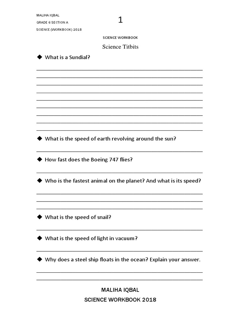 Maliha Iqbal Grade 6 Section A Science (Workbook) 2018 | PDF ...