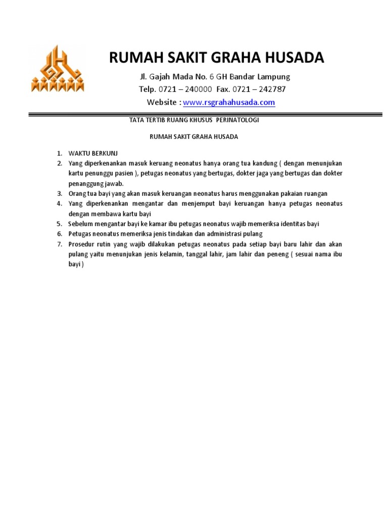 Tata Tertib Ruang Neonatus | PDF