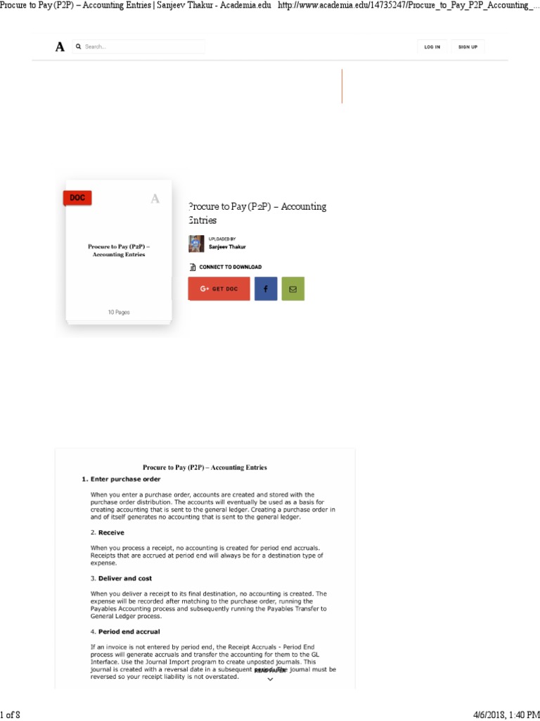 P2P - Journal Entries For Procure To Pay Process | PDF