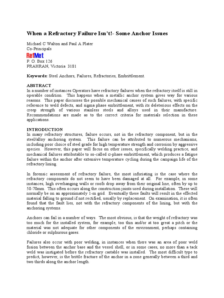 When A Refractory Failure Isn't - Some Anchor Issues | PDF | Steel ...