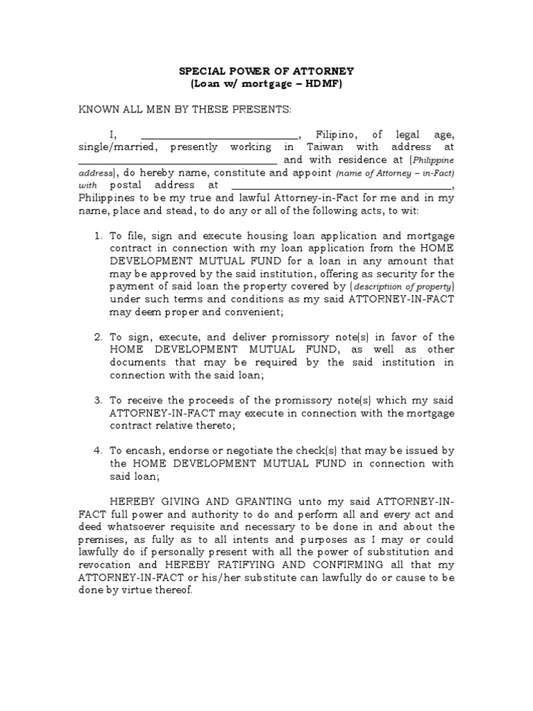 Spa HDMF | PDF | Power Of Attorney | Loans