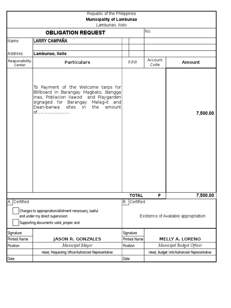 Obligation Request: Larry Campaña | PDF | Government | Business