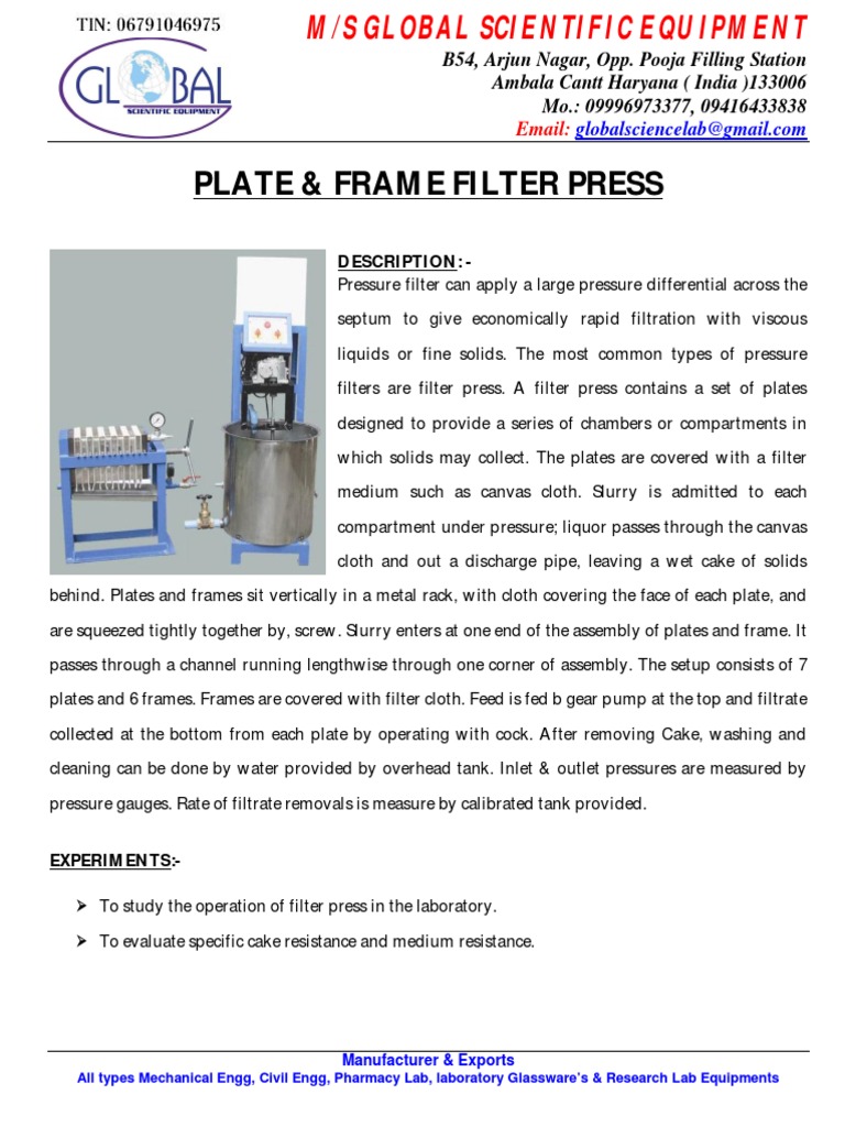 Plate & Frame Filter Press | PDF | Filtration | Chemical Engineering